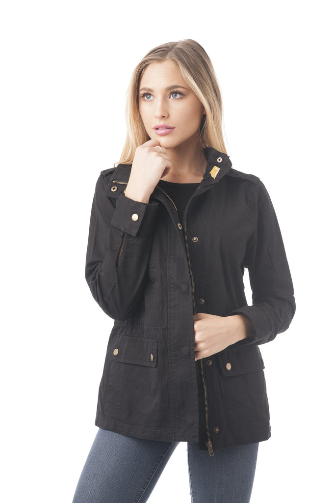 Standing Collar Back Elastic Band Utility Jacket – Khanomak