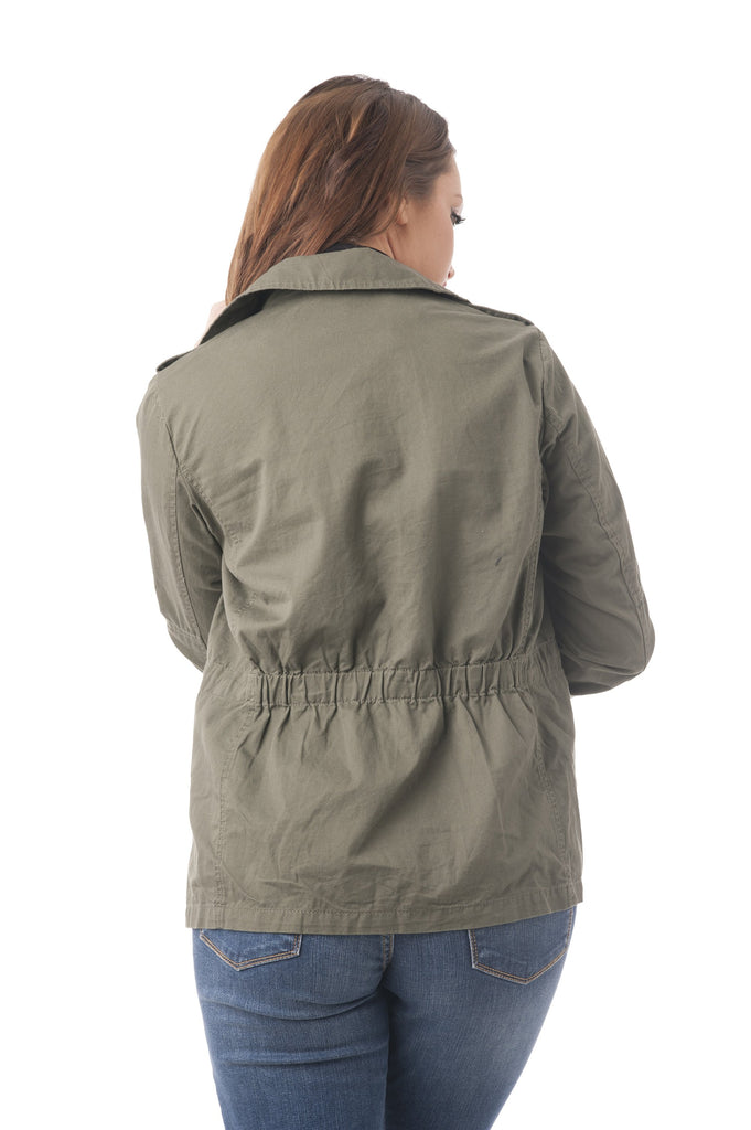 Standing Collar Back Elastic Band Utility Jacket – Khanomak