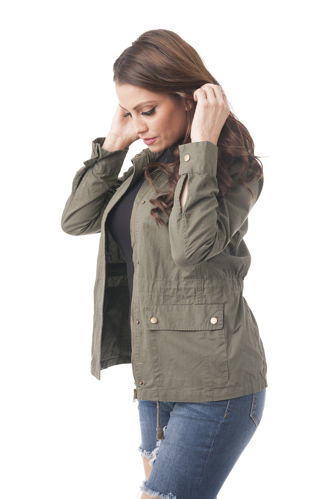 Standing Collar Back Elastic Band Utility Jacket – Khanomak