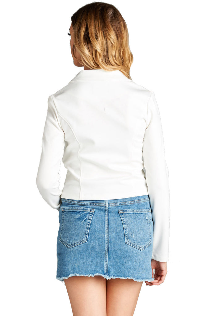 Long Sleeve Zip Up Front Deep V Basic Collar Blazer Jacket – Khanomak