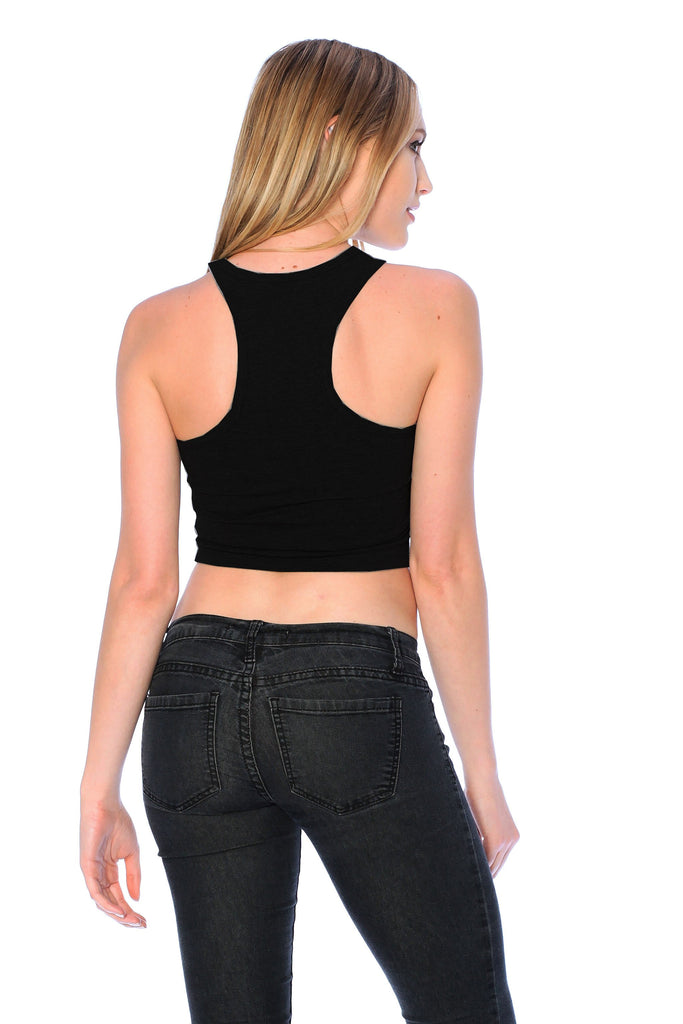 Sleeveless Racer Back Crew Neck Tank Crop Top – Khanomak