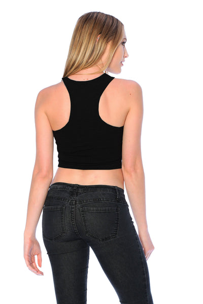 Sleeveless Racer Back Crew Neck Tank Crop Top – Khanomak